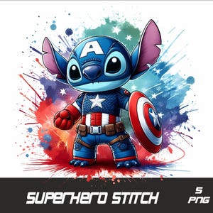 5 PNG Stitch Super Hero Png Captain Stitch Splash and Watercolor Png ...
