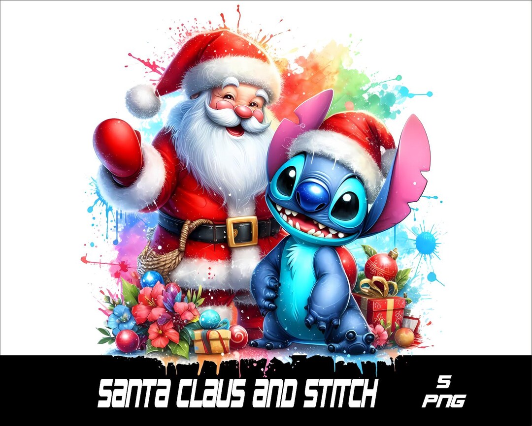 5 PNG Santa Claus and Stitch Png Chirstmas Stitch Splash and Watercolor ...