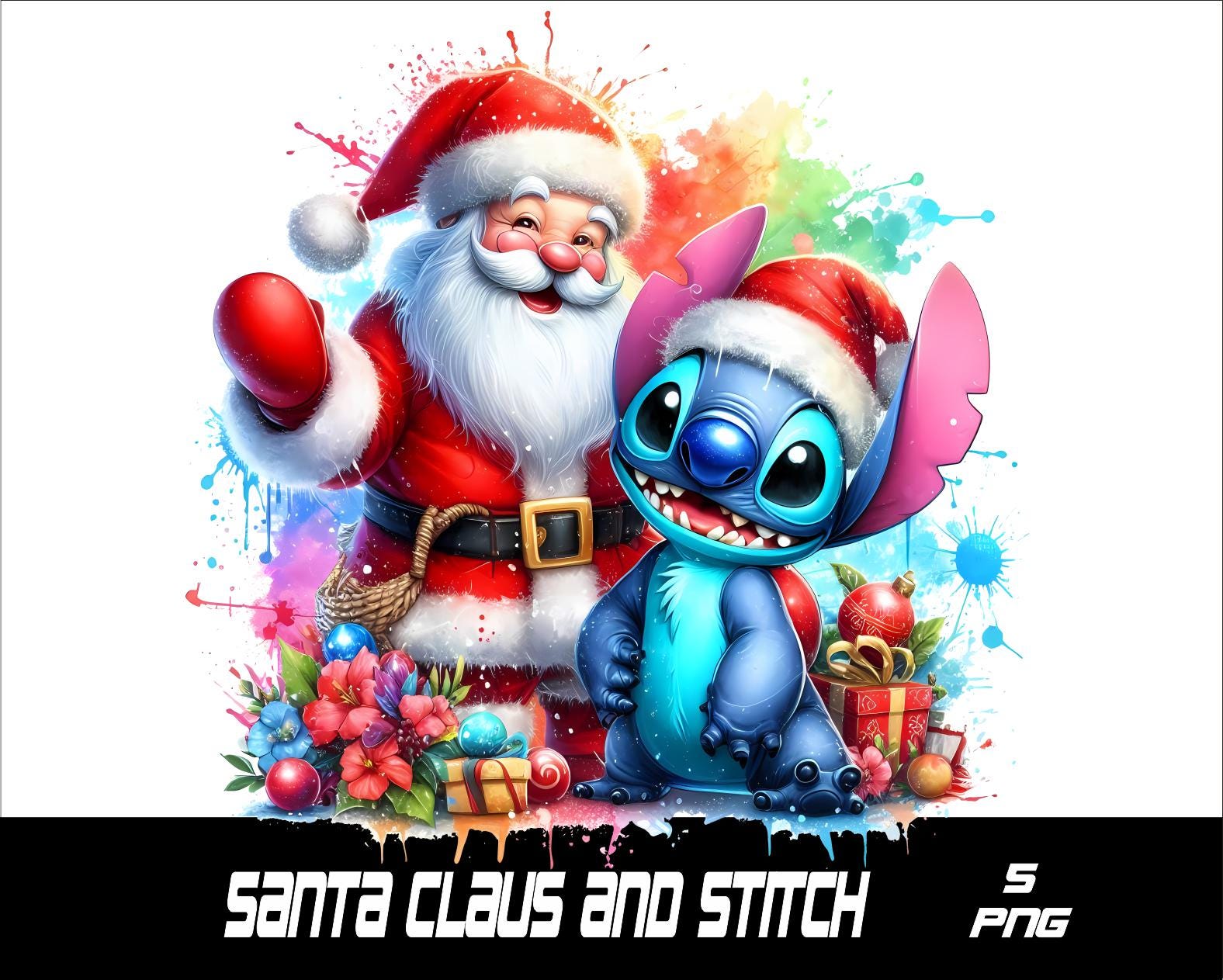 5 PNG Santa Claus and Stitch Png Chirstmas Stitch Splash and Watercolor ...