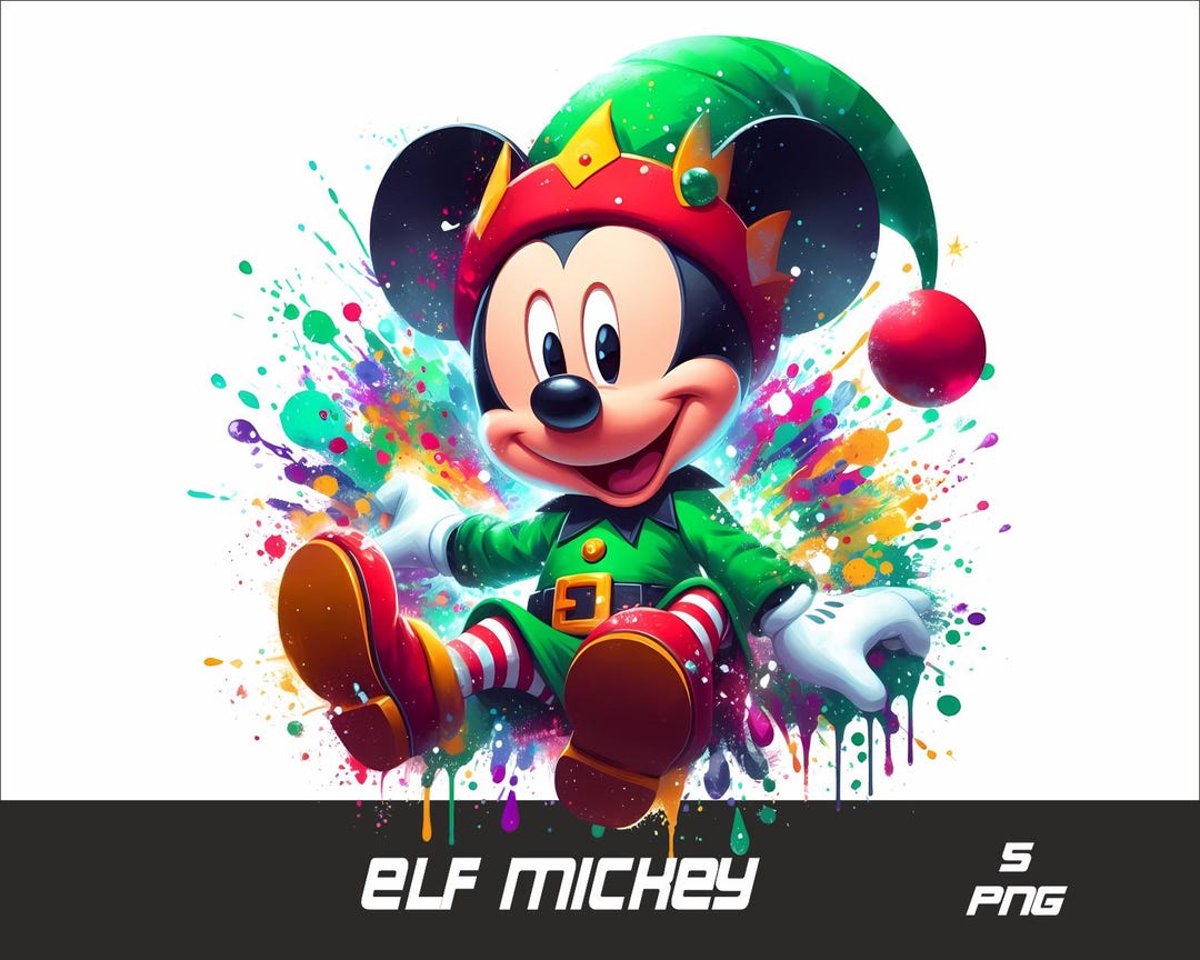 5 PNG Chirstmas Elf Mickey Png Elf Mouse Splash and Watercolor Png ...
