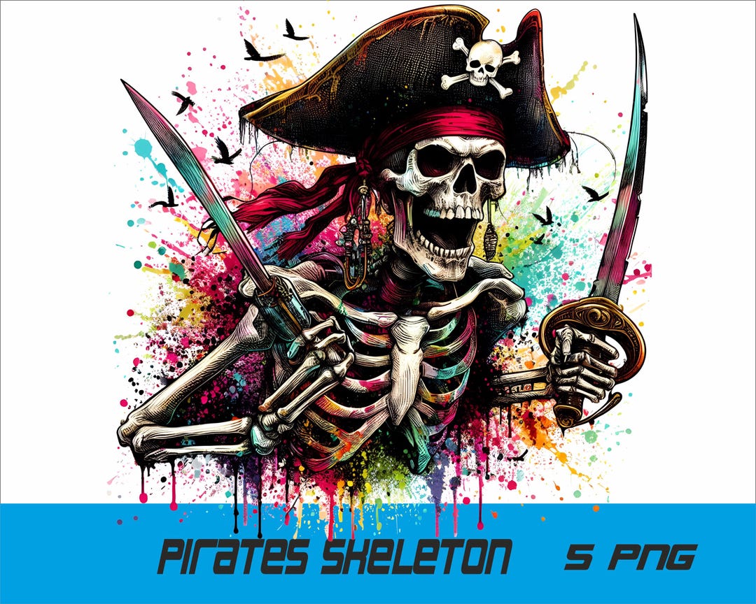 5 PNG Pirates Skeleton Png Halloween Splash and Watercolor Png Skeleton ...