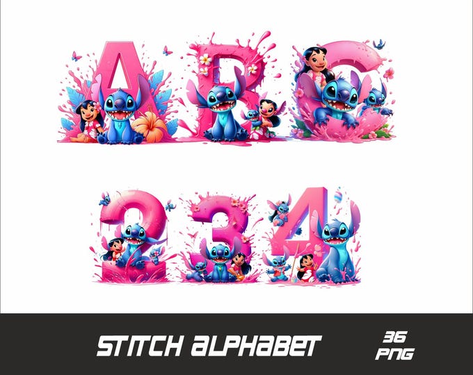 Cartoon Lilo Stitch Alphabet PNG Letters Design Stitch Letters Png Baby ...