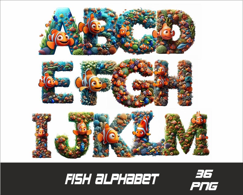 Fish Alphabet Png Font Nemo Letters Png Fish Font Fish Nemo Alphabet ...