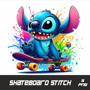 5 PNG Skateboard Stitch Png Stitch Splash and Watercolor Png Skateboard ...