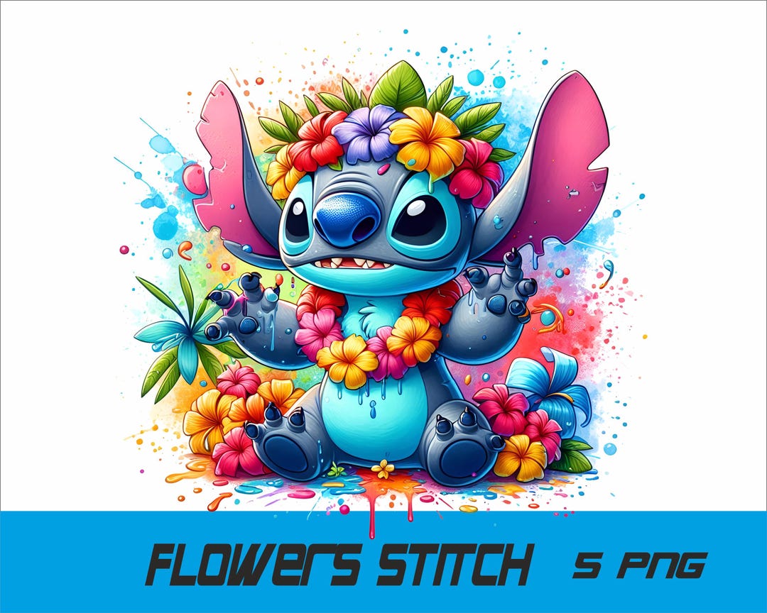 5 PNG Hawaii Flowers Stitch Png Stitch Splash and Watercolor Png Hawaii ...