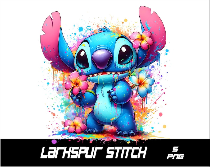 5 PNG Larkspur Stitch Png Stitch Splash and Watercolor Png Flowers ...