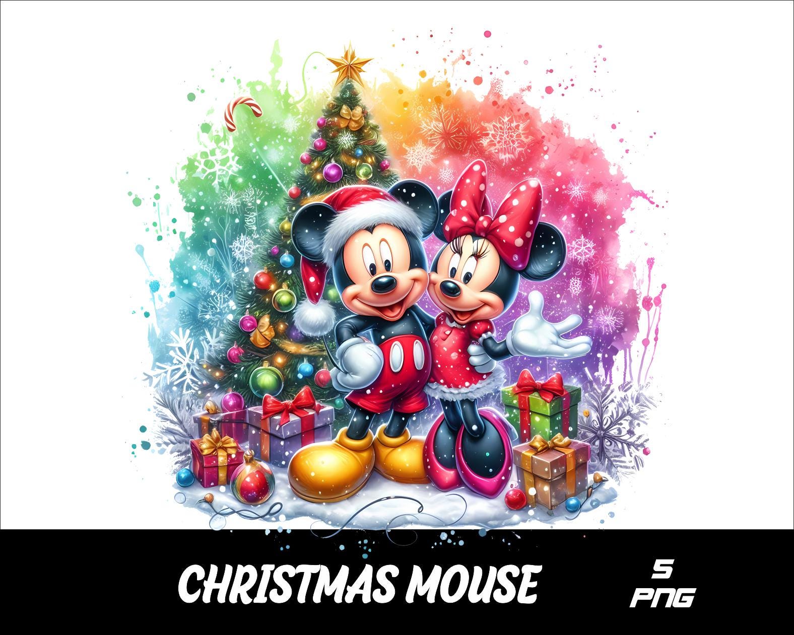 5 PNG Christmas Mickey and Minnie Png Mouse Splash and Watercolor Png ...