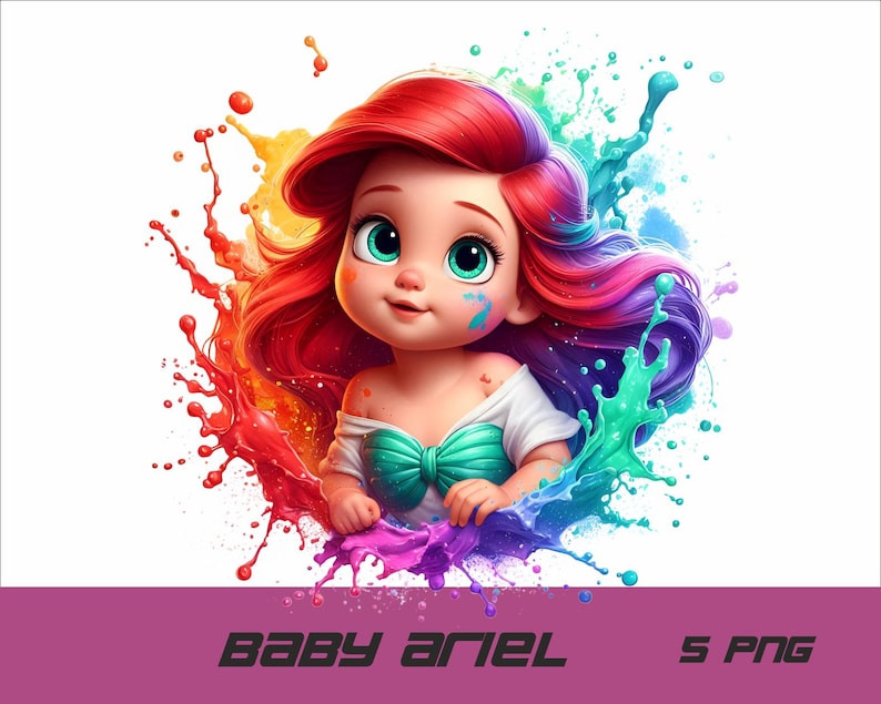 5 PNG Baby Princess Png Ariel Splash and Watercolor Png Baby Ariel ...