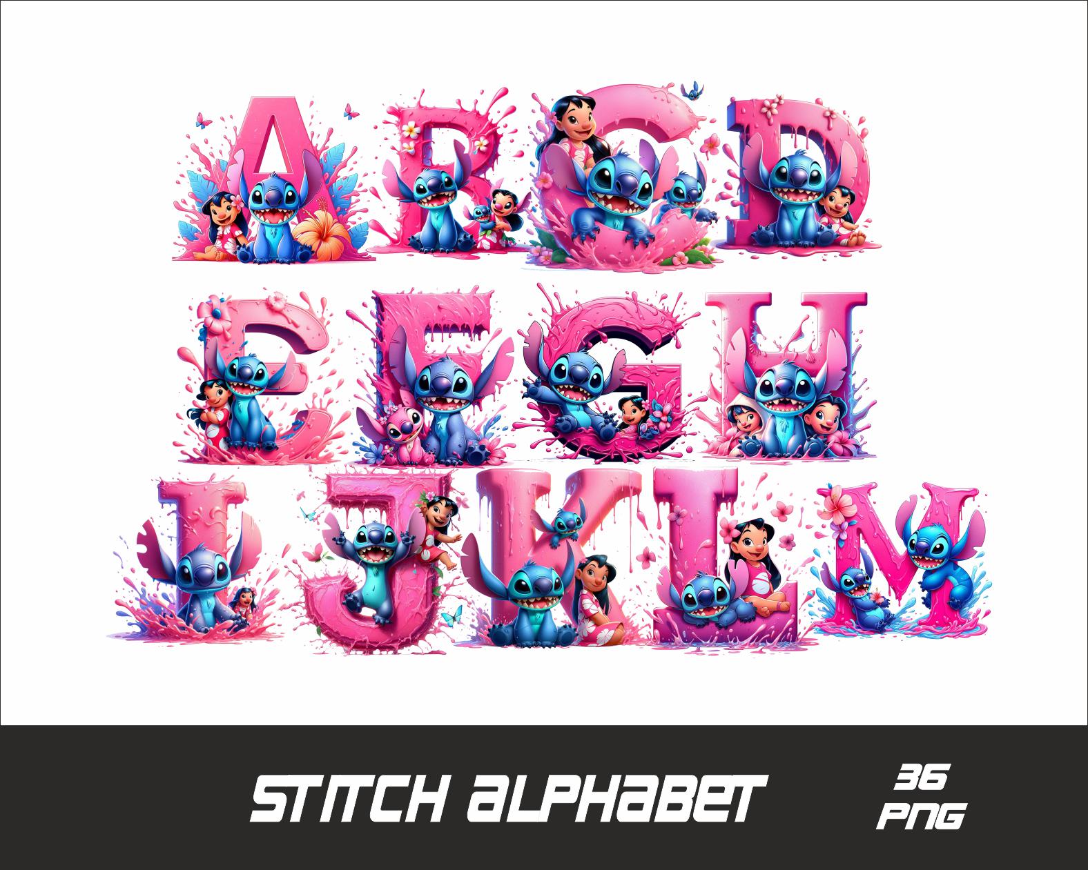 Lilo and Stitch Alphabet Png Font Pink Stitch and Lilo Letters Png ...