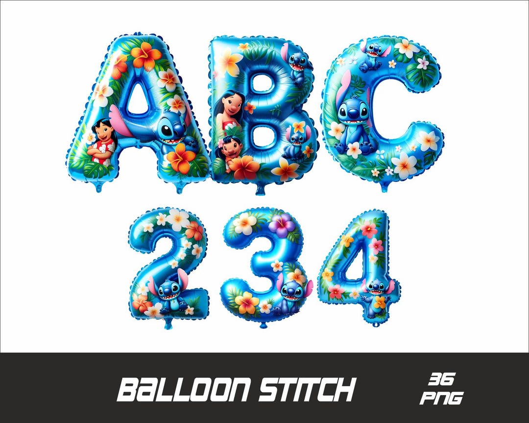 Hawaii Balloon Lilo and Stitch Alphabet Png Font Stitch and Lilo ...