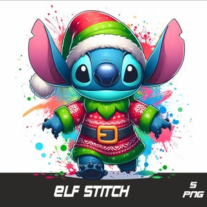 5 PNG Christmas Elf Stitch Png Stitch Splash and Watercolor Png ...