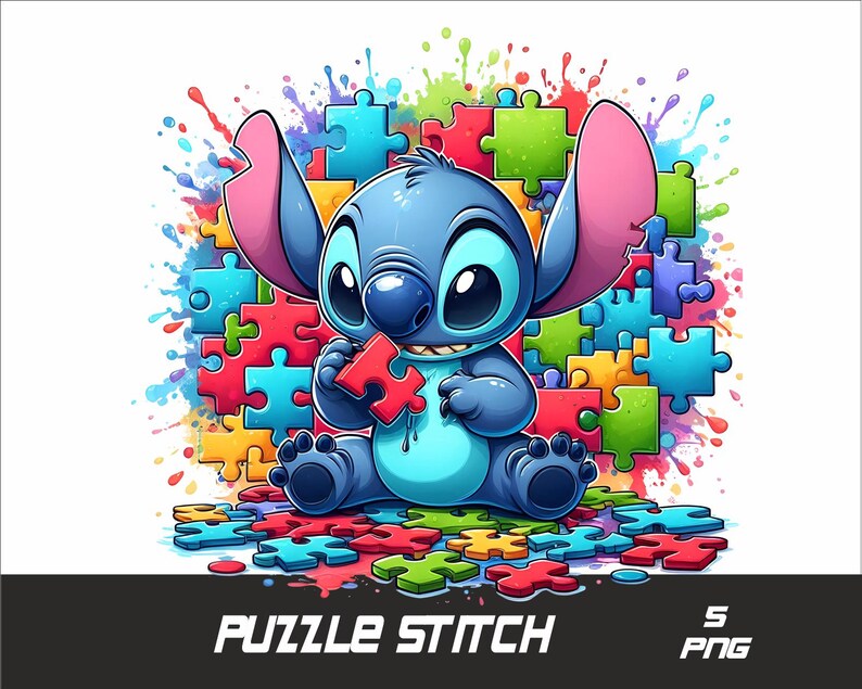 5 PNG Puzzle Stitch Png Stitch Splash y acuarela Png Autismo Stitch ...