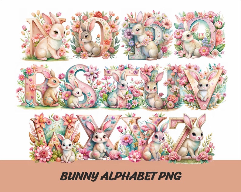 Cute Bunny Alphabet Png Font Baby Bunny Letters Png Font Cute Bunny ...