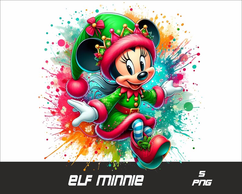 5 PNG Chirstmas Elf Minnie Png Mouse Splash and Watercolor Png Minnie ...