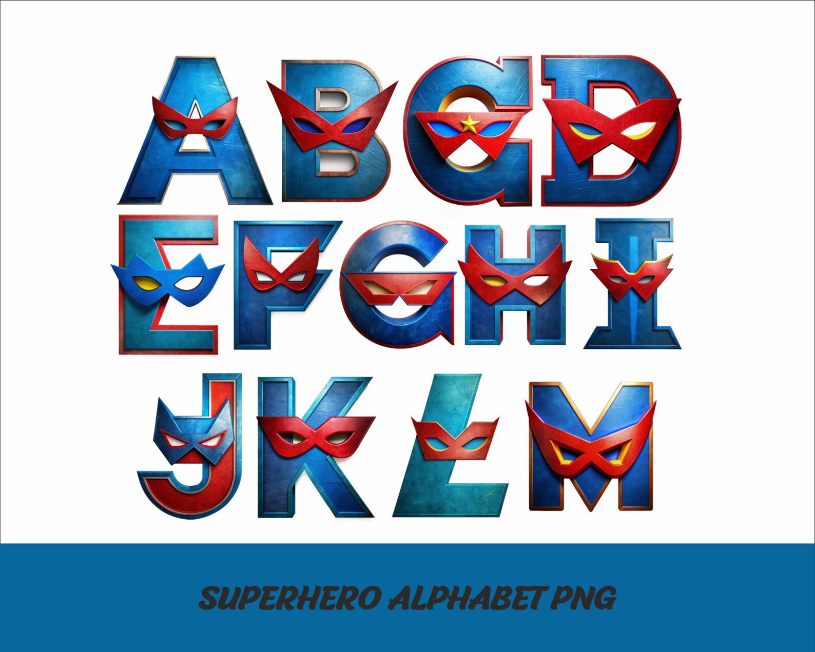 Superhero Mask Alphabet Png Font Cartoon Superhero Letters Png Font ...