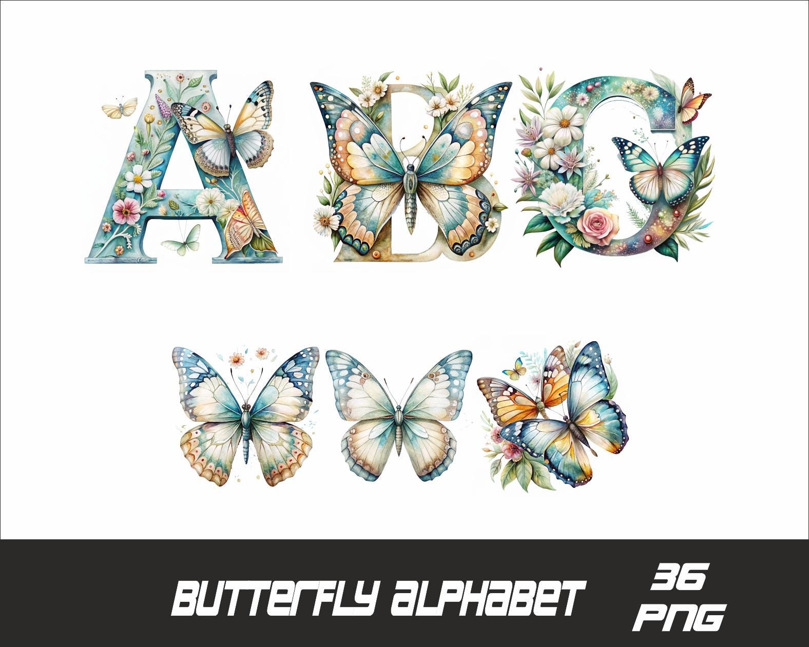 Butterfly Alphabet Png Font Watercolor Butterfly Letters Png Butterfly ...