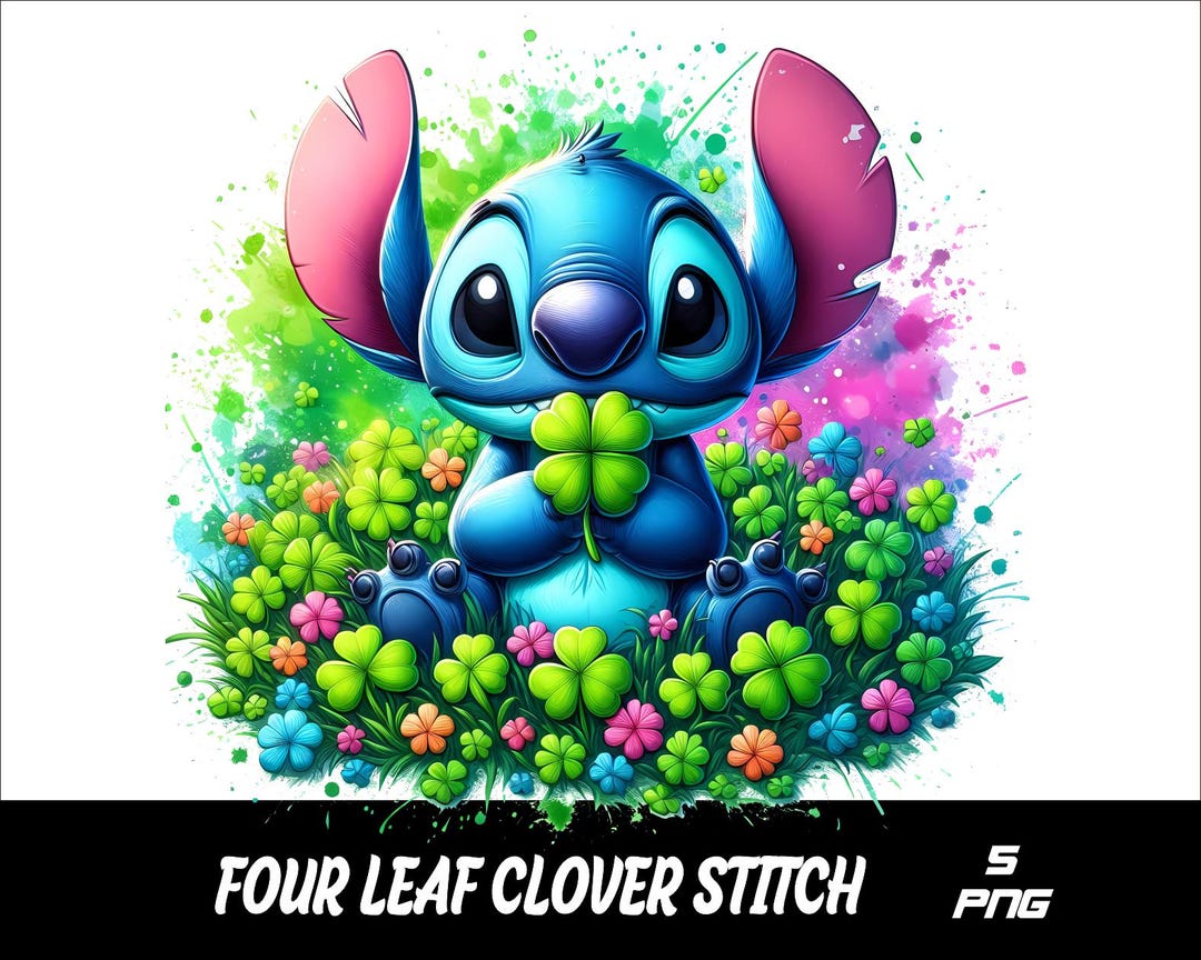 5 PNG Four Lea Clover Stitch Png Stitch Splash and Watercolor Png Lucky ...