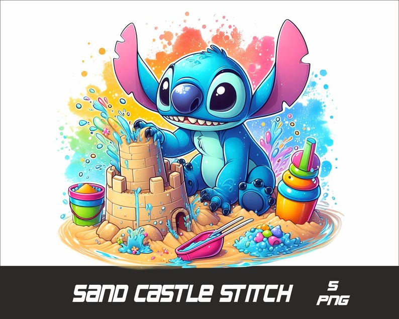 5 PNG Sand Castle Stitch Png Stitch Splash and Watercolor Png Beach ...