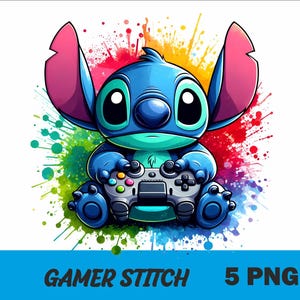 5 PNG Gamer Stitch Png Stitch Splash and Watercolor Png Gamer Stitch ...