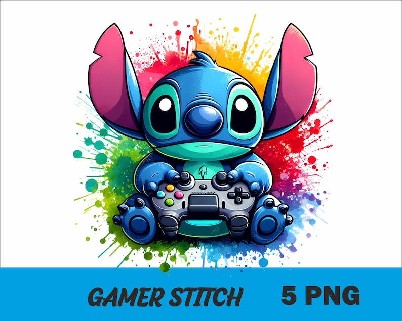 5 PNG Gamer Stitch Png Stitch Splash and Watercolor Png Gamer Stitch ...