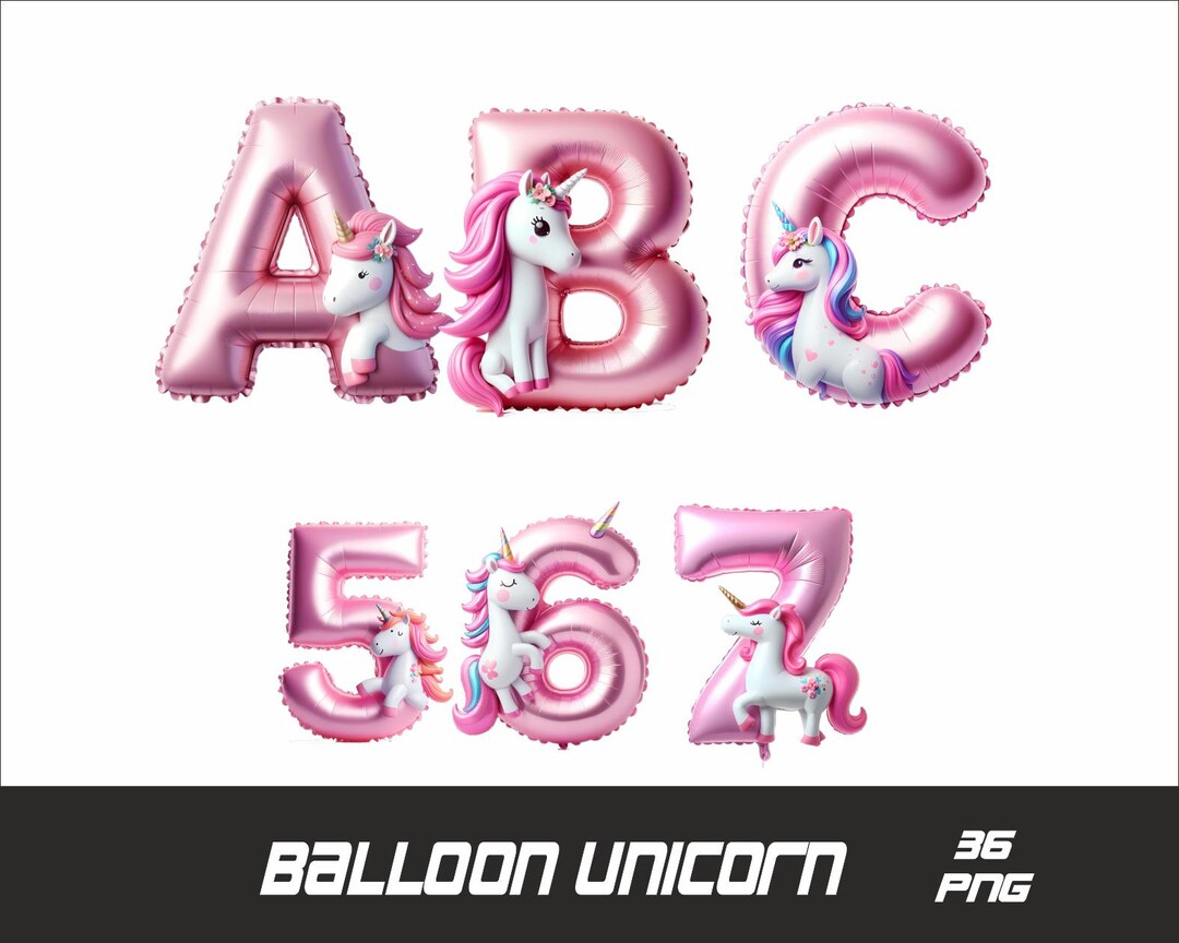 Balloon Unicorn Alphabet Png Font Pink Unicorn Letters Png Cute Unicorn ...