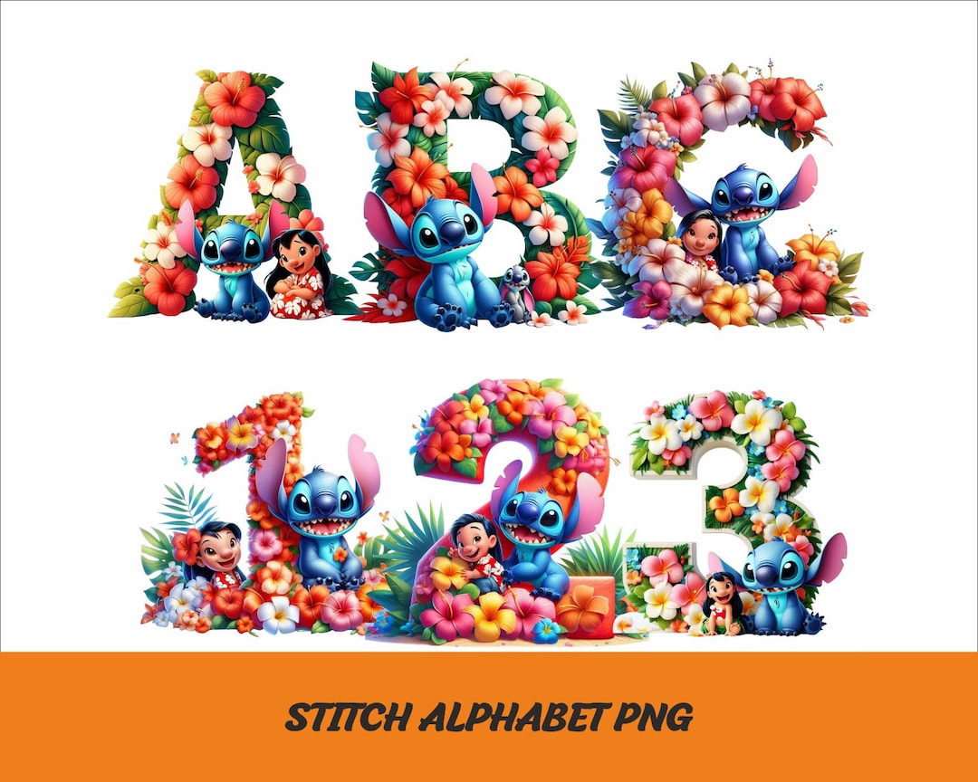 Stitch Flowers Alphabet Png Font Stitch and Lilo Letters Png Stitch ...