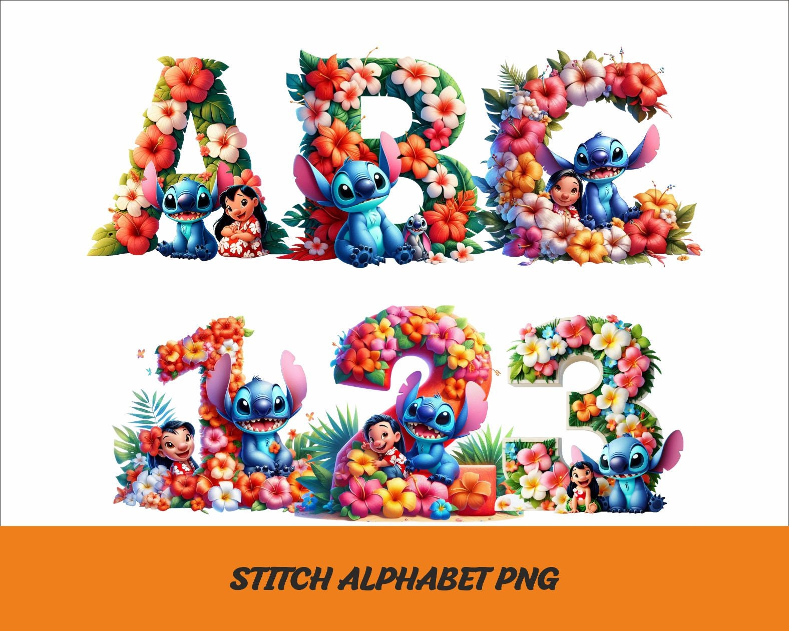 Stitch Flowers Alphabet Png Font Stitch and Lilo Letters Png Stitch ...