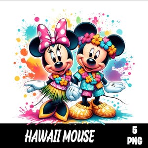 5 PNG Hawaii Mickey and Minnie Png Lover Mouse Splash and Watercolor ...