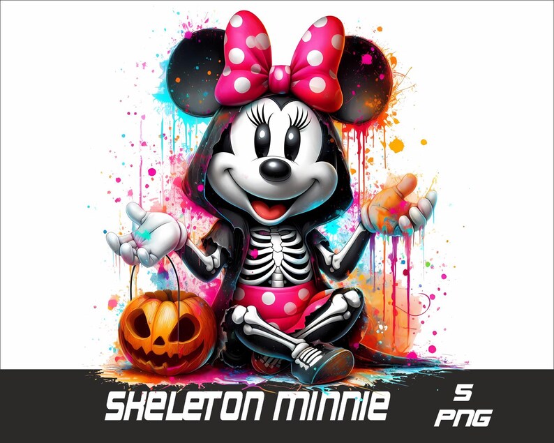 5 PNG Skeleton Minnie Png Mouse Splash and Watercolor Png Halloween ...