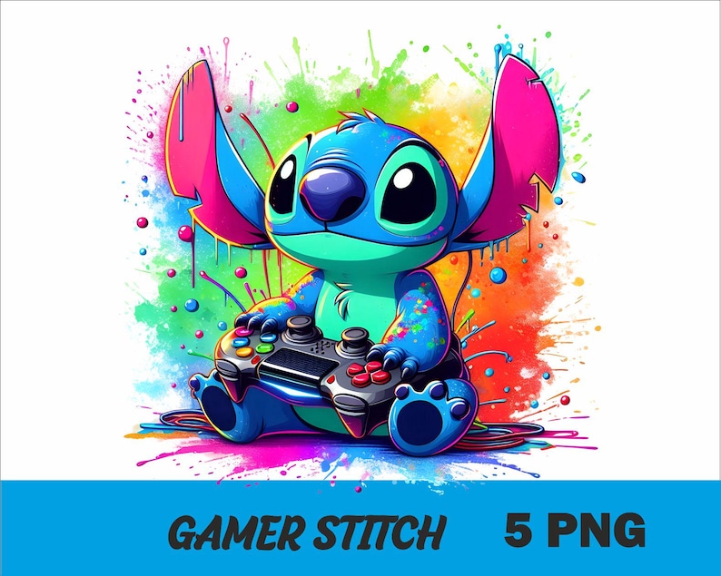 5 PNG Gamer Stitch Png Stitch Splash and Watercolor Png Gamer Stitch ...