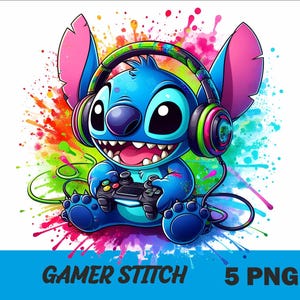 5 PNG Gamer Stitch Png Stitch Splash and Watercolor Png Gamer Stitch ...