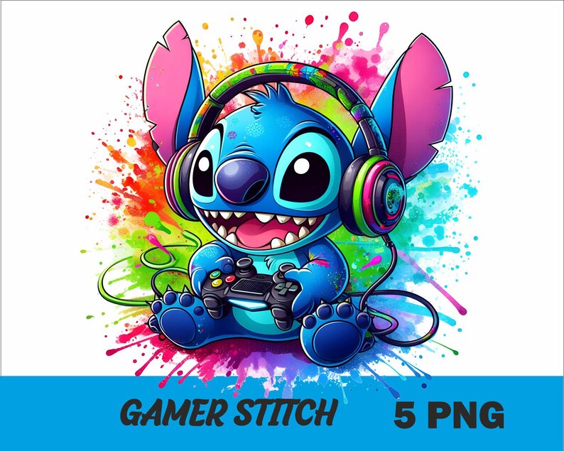 5 PNG Gamer Stitch Png Stitch Splash and Watercolor Png Gamer Stitch ...