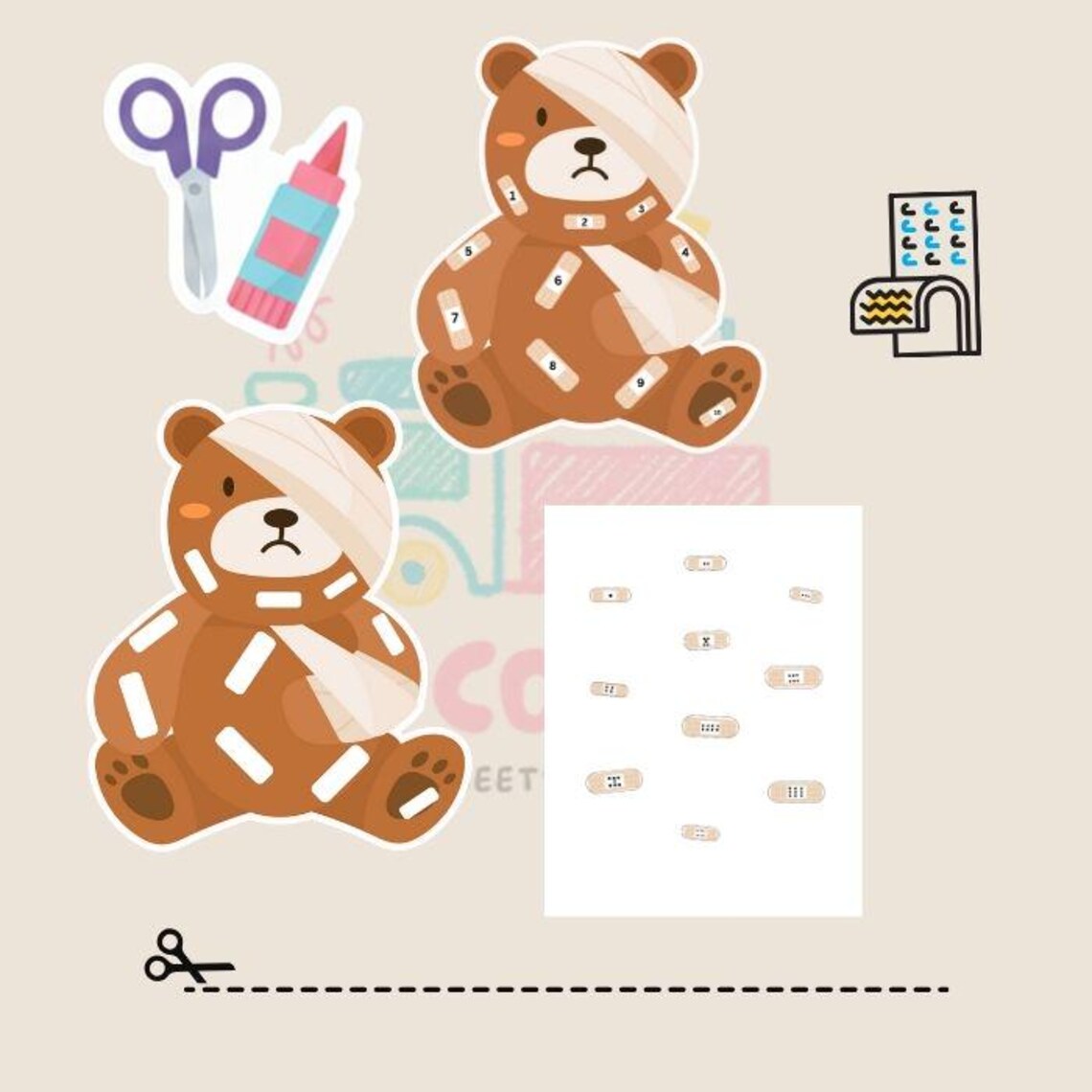 Sick Teddy Counting Game: Preschool Printable Activity (PDF) - Etsy