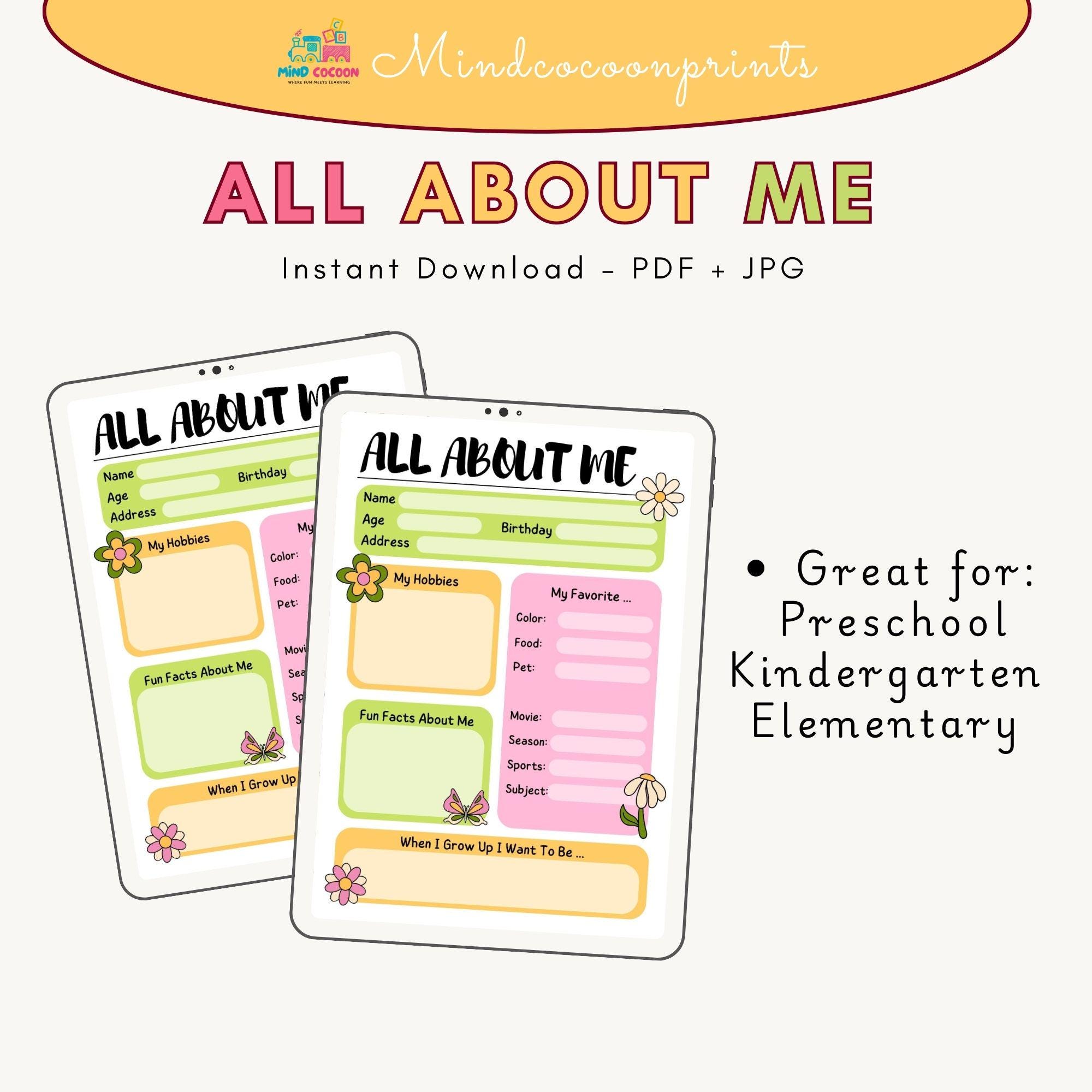 All About Me Worksheet: Back to School Printable Activity (PDF + JPG ...