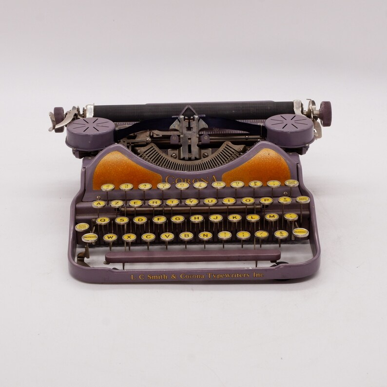 1938 Corona Model 4 Typewriter: Lavender & Gold, AZERTY Keyboard, USA ...
