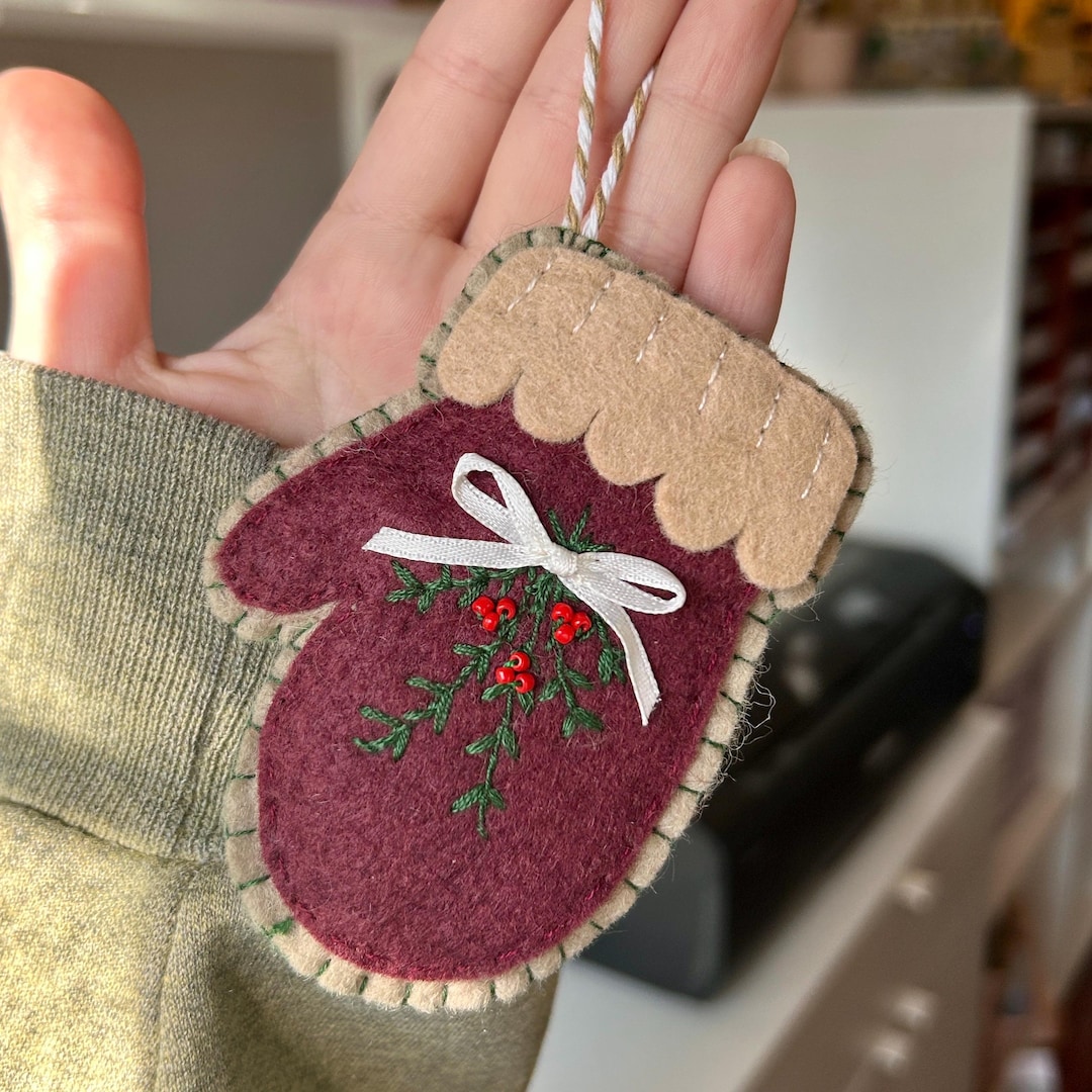 Felt Embroidery Mitten Ornament - Handmade Holiday Gift - Etsy