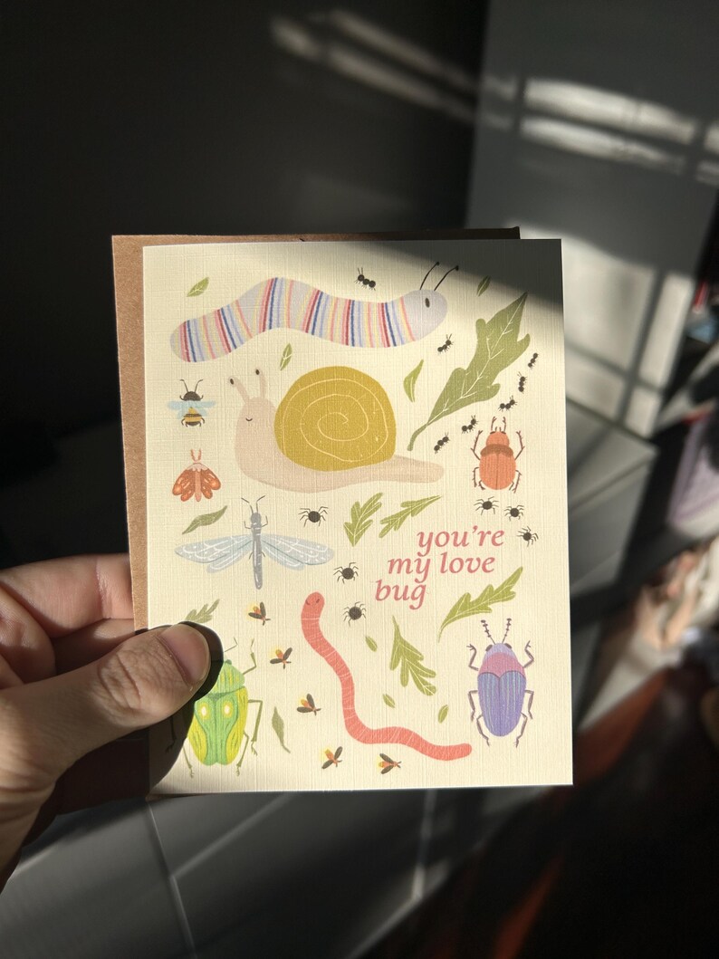 Love Bug Greeting Card, Illustrated Nature Style, Perfect for Couples ...