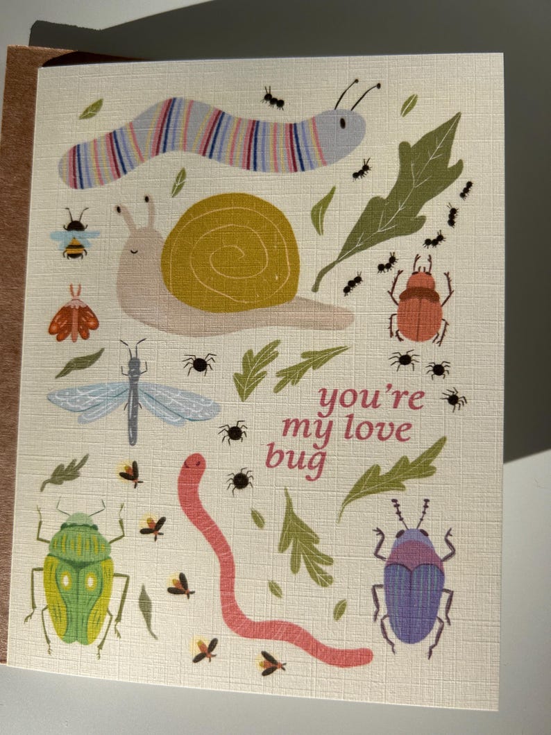 Love Bug Greeting Card, Illustrated Nature Style, Perfect for Couples ...