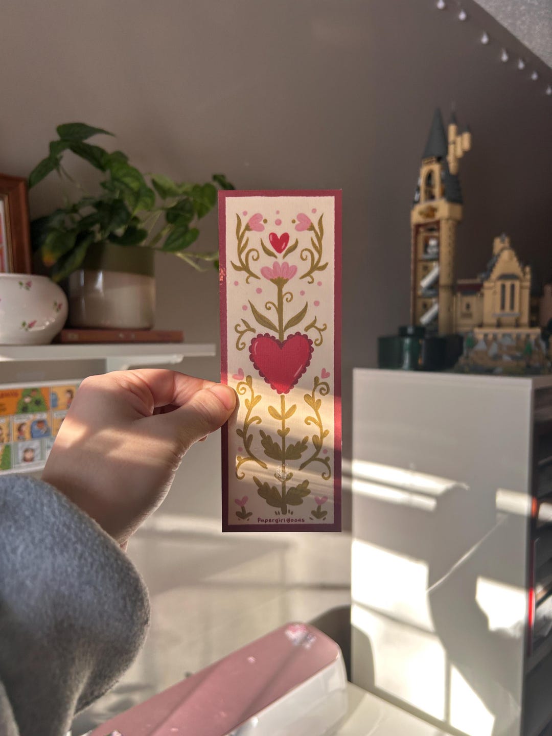 Floral Folk Art Heart and Vines Bookmark, Scandinavian Natural Design ...