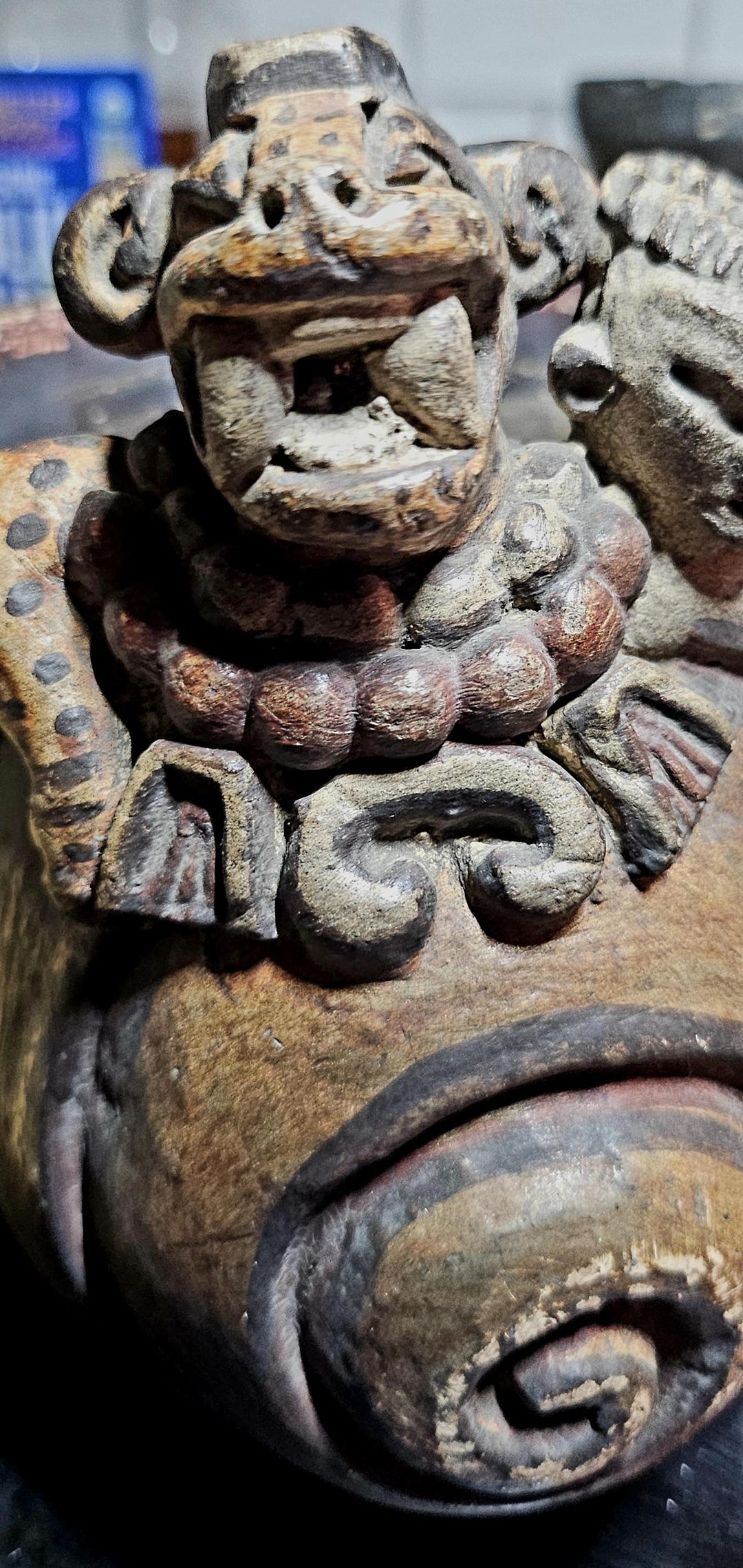 Vintage Aztec Mayan Folk Art Pottery Clay Figure Vase Pot Planter Man ...