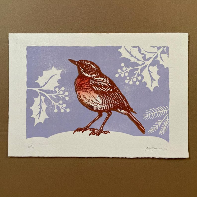 Linocut- Robin in the Snow. Multi-block Print - Etsy