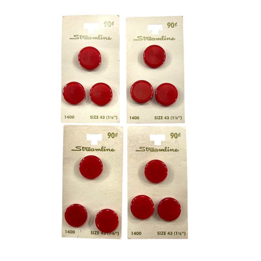 Vintage Red Plastic Buttons Streamline New on Card 1/2" Round Shank 12 ...