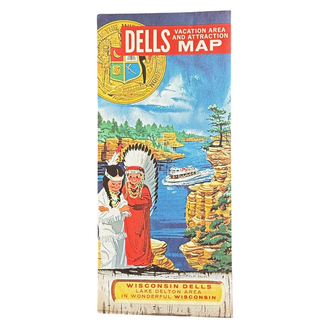 60s Wisconsin Dells Area Attraction Map Vintage Tourist Guide Felix ...