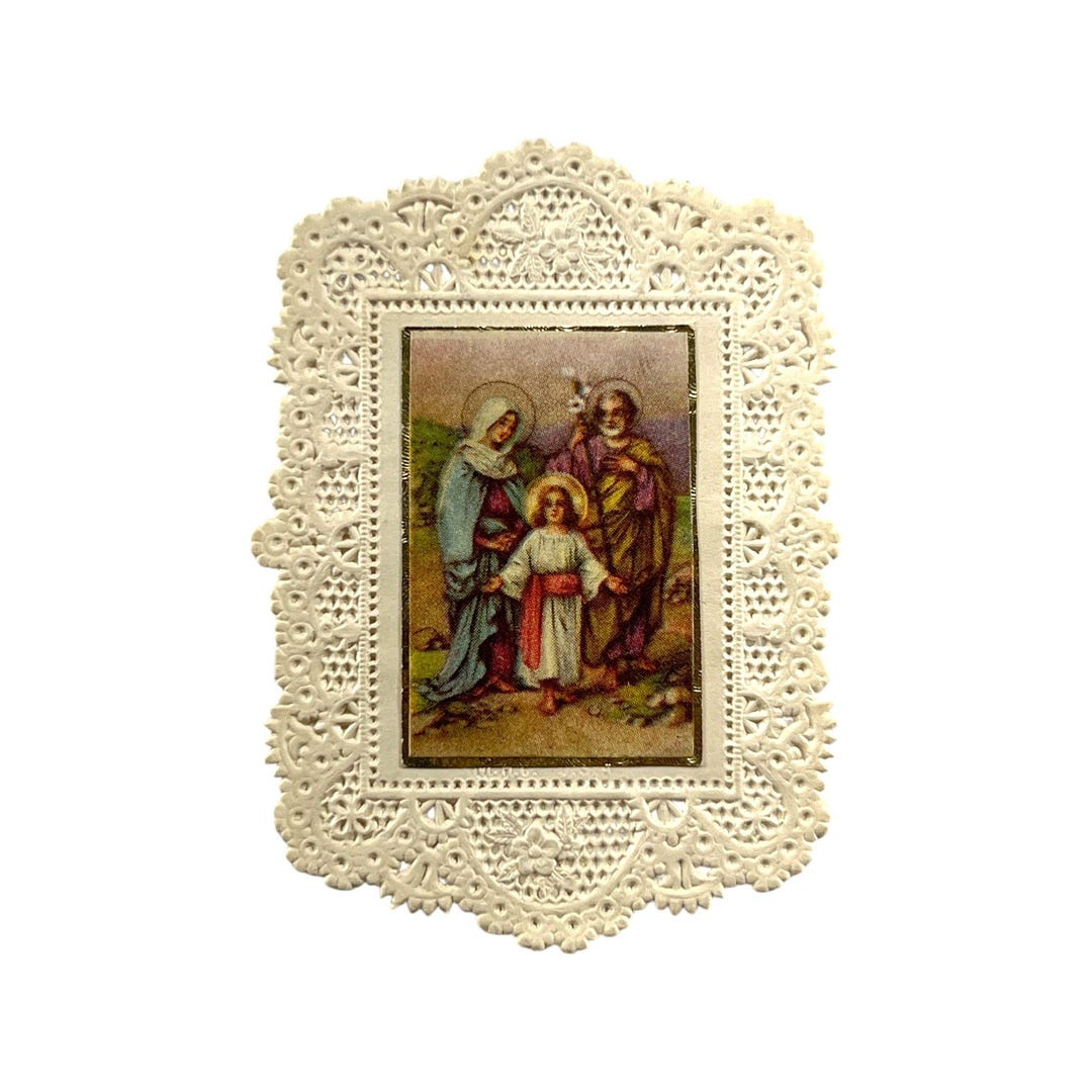 Antique Paper Lace Holy Family Card Litho Print Catholic Devotional ...