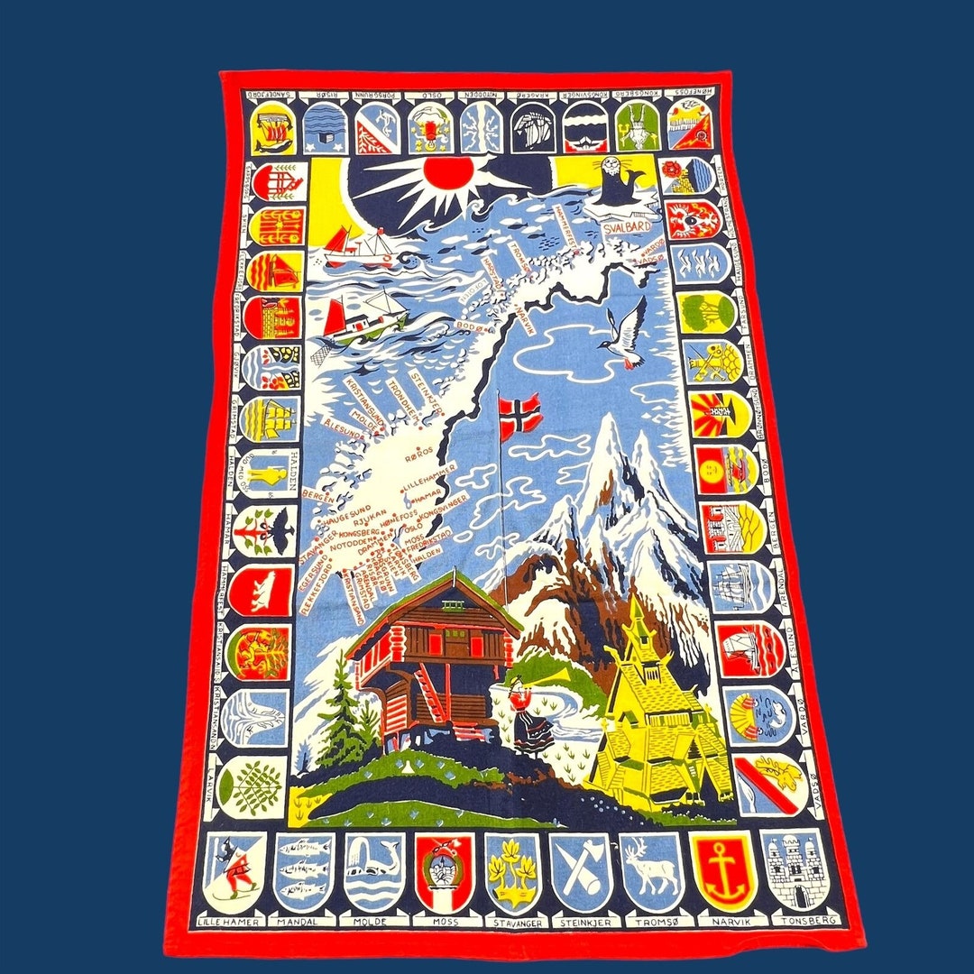 Map of Norway by Leif Thesen Vintage Kitchen Towel 17 X - Etsy