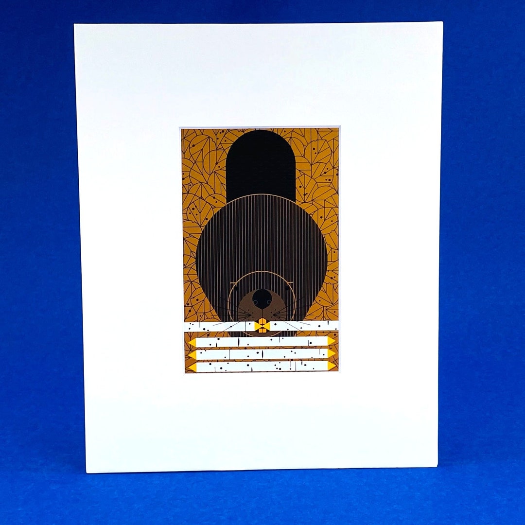Charley Harper Beaver Dam Diligent Matted Art Carte Postale Blanc Style ...