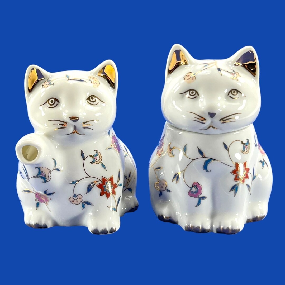 Cat Creamer & Sugar Vintage Lang Ebrach Marshall Fields Figural West ...