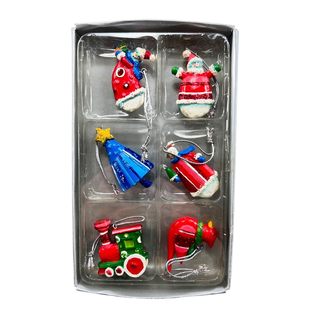 Marshall Fields Flat Mini Christmas Ornaments Santa and Friends Vintage ...