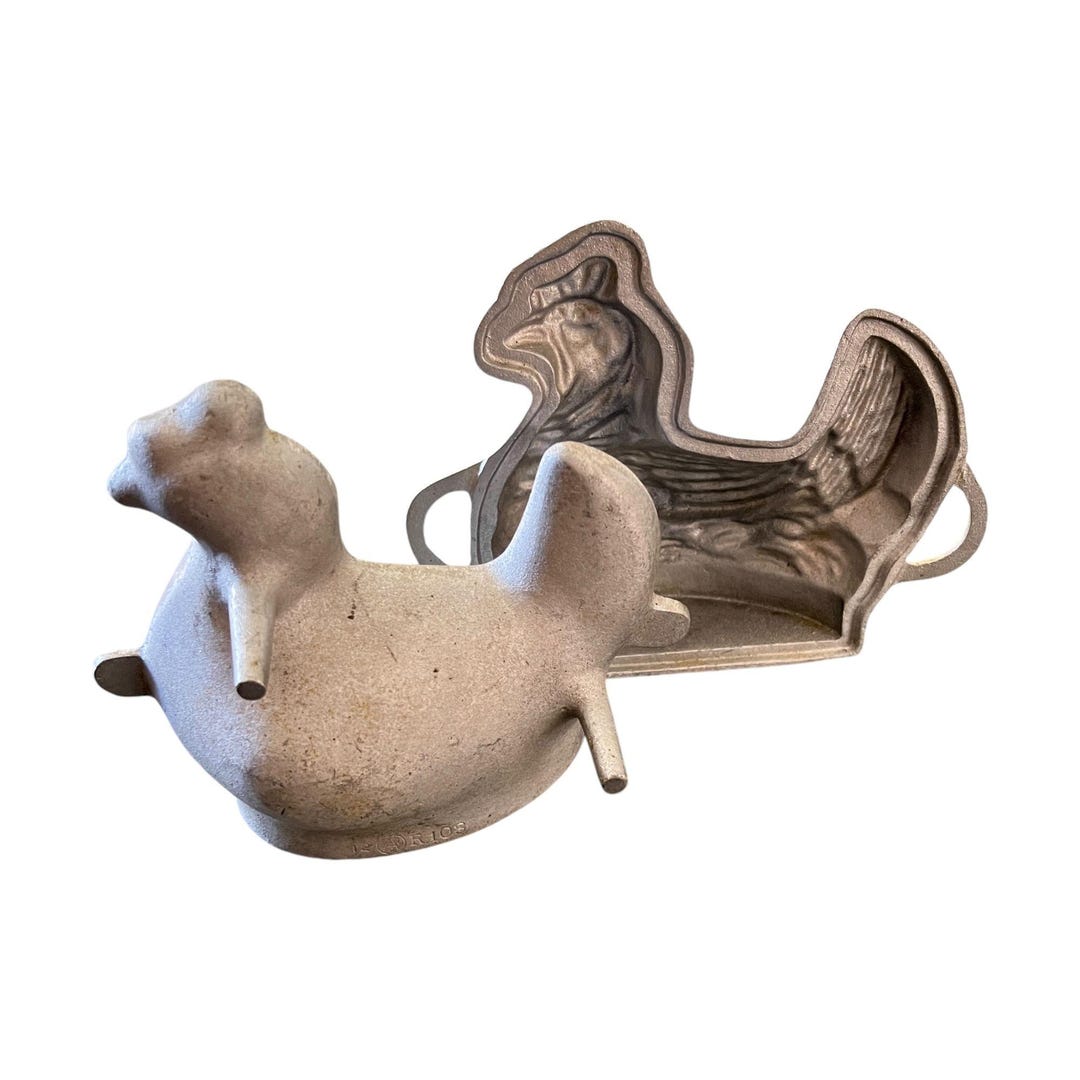 Vintage Cast Aluminum Chicken Cake Mold Baking or Kitchen Decor 2 Piece ...