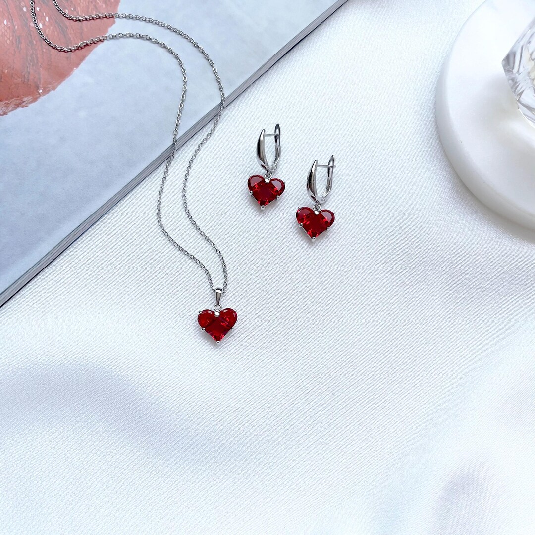 Chain Necklace, Chain Heart Pendant, Set Chain Earrings, Drop Earrings ...